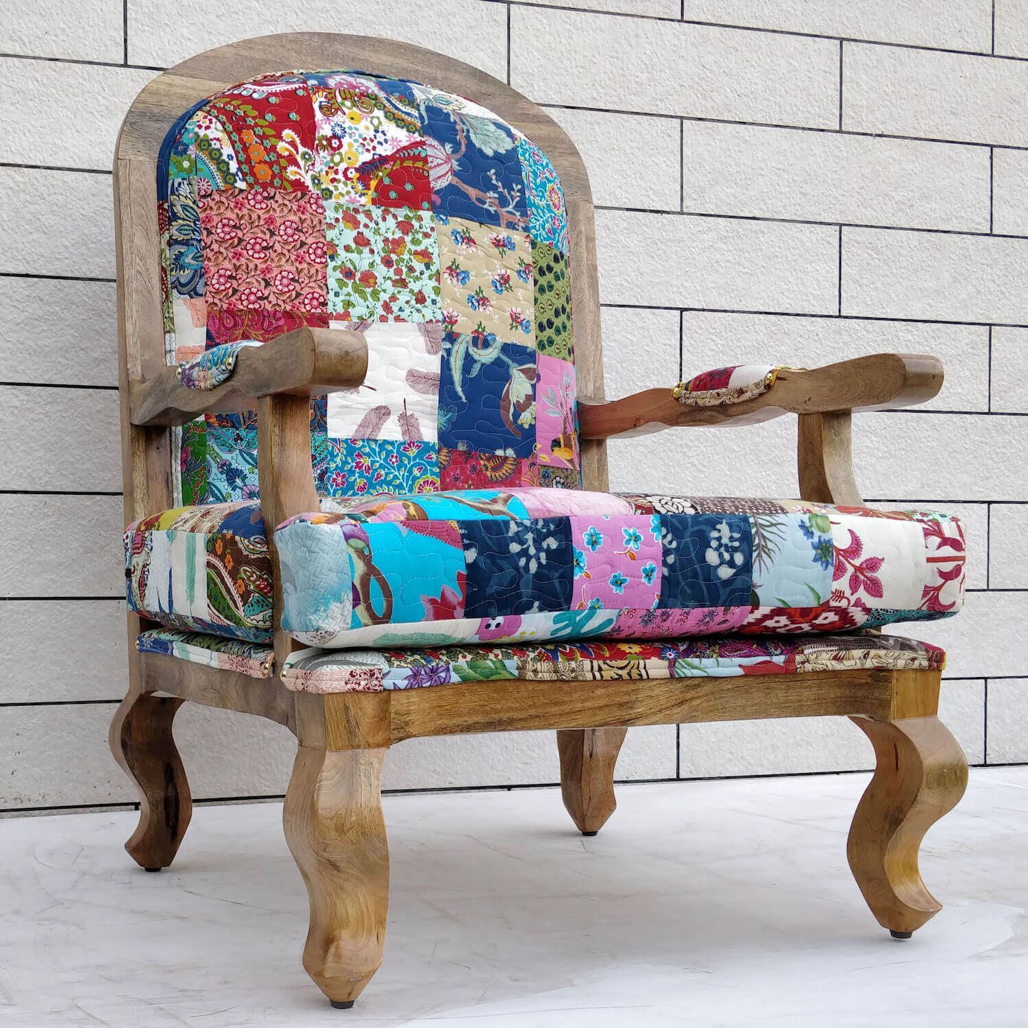 Buy Patchwork Charles Chair with Stool Online in India | The Home Dekor
