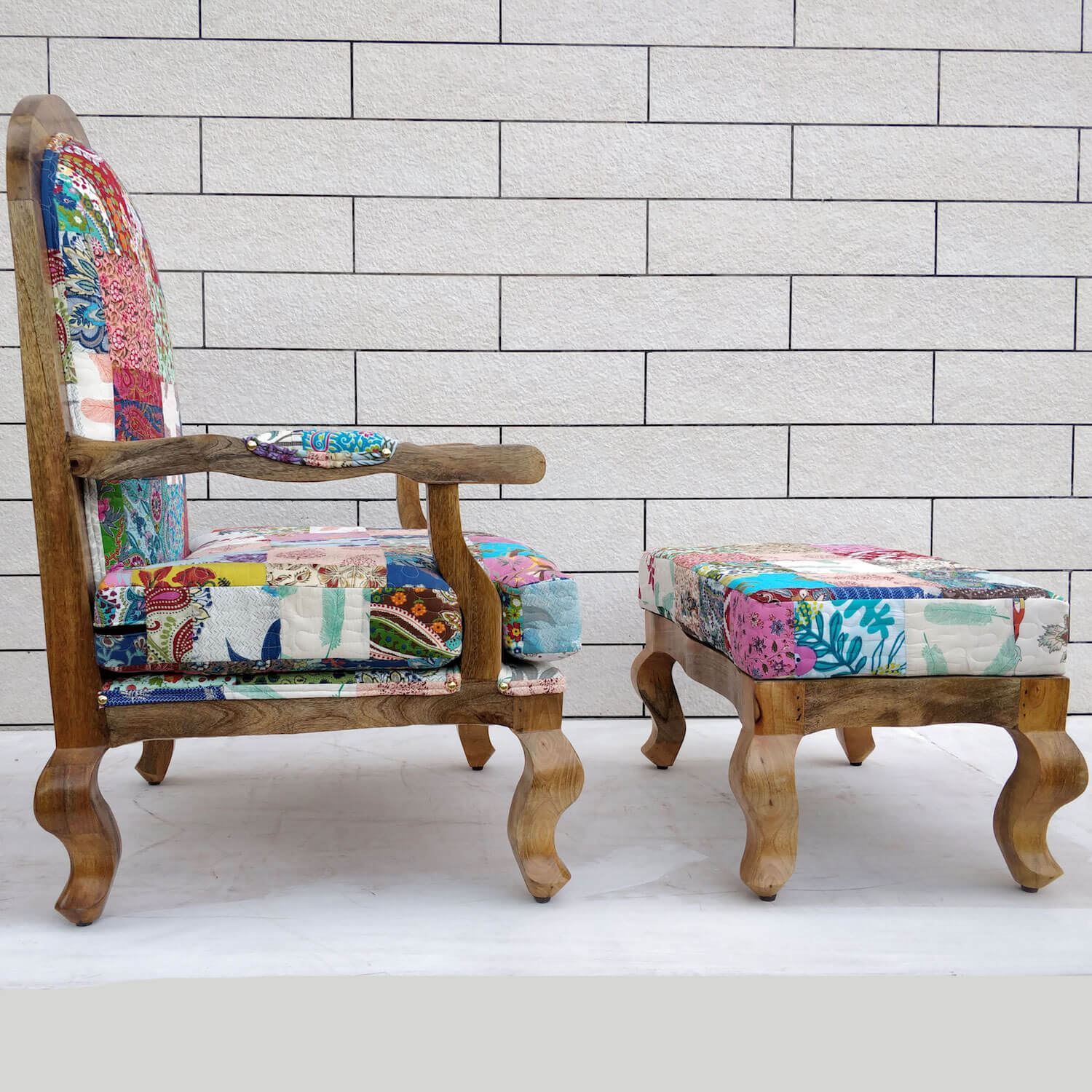 Buy Patchwork Charles Chair with Stool Online in India | The Home Dekor
